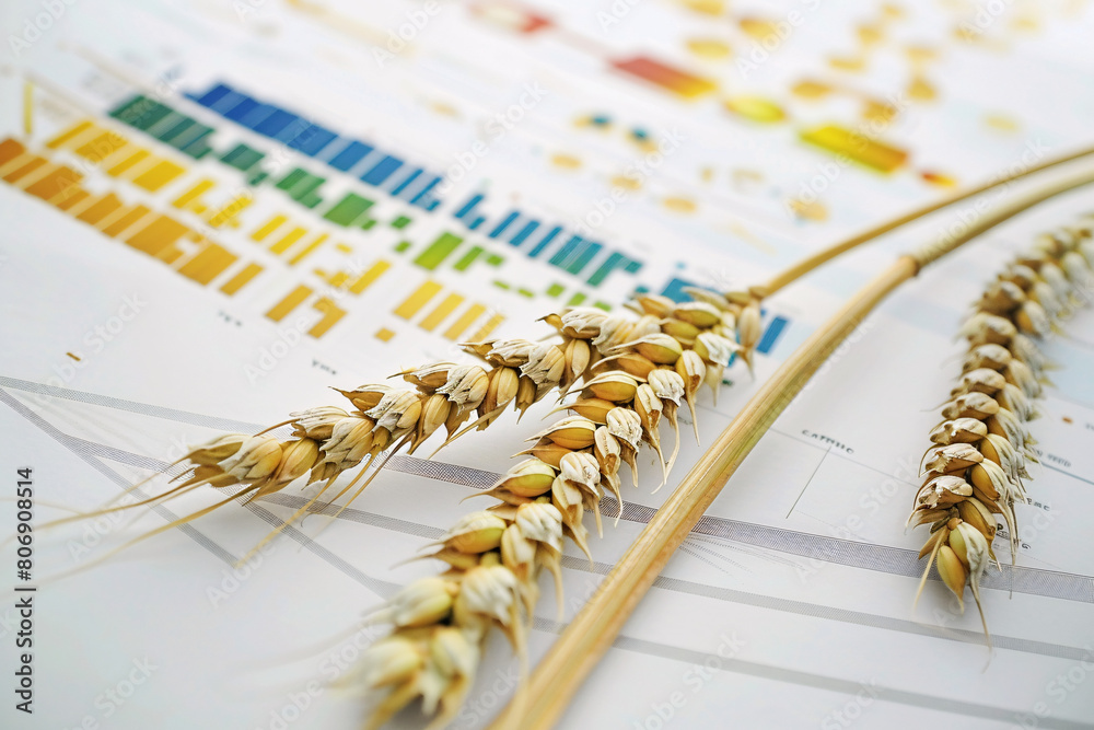 Wheat stalks overlaying a printed chart with statistical data Stock ...
