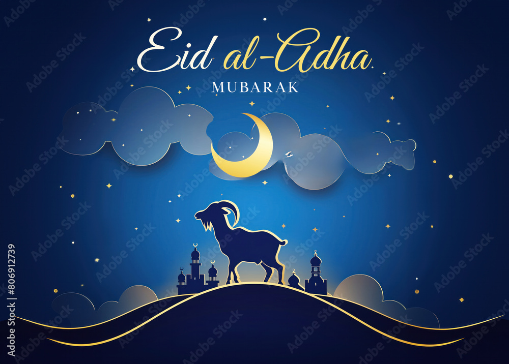 Eid Al Adha Mubarak greeting banner design. Islamic background with ...