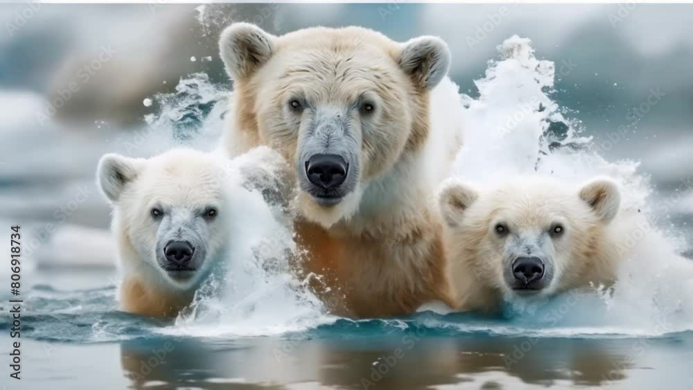 The impact of global warming on a polar bear family in the melting ...