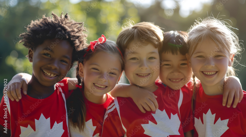 Joyful Young Girls Celebrating Together on Canada Day. A group of young ...