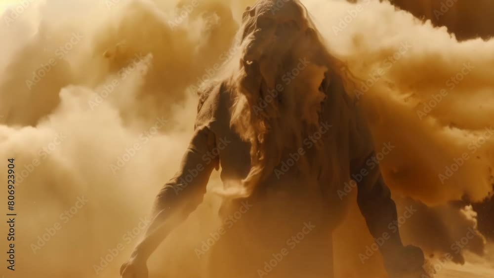 Video Stock Fictional colossal sandstone Greek god creates sandstorm ...
