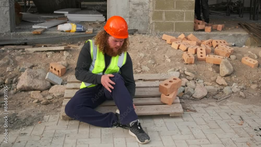 Builder accident fall with trauma leg, safety team help employee ...