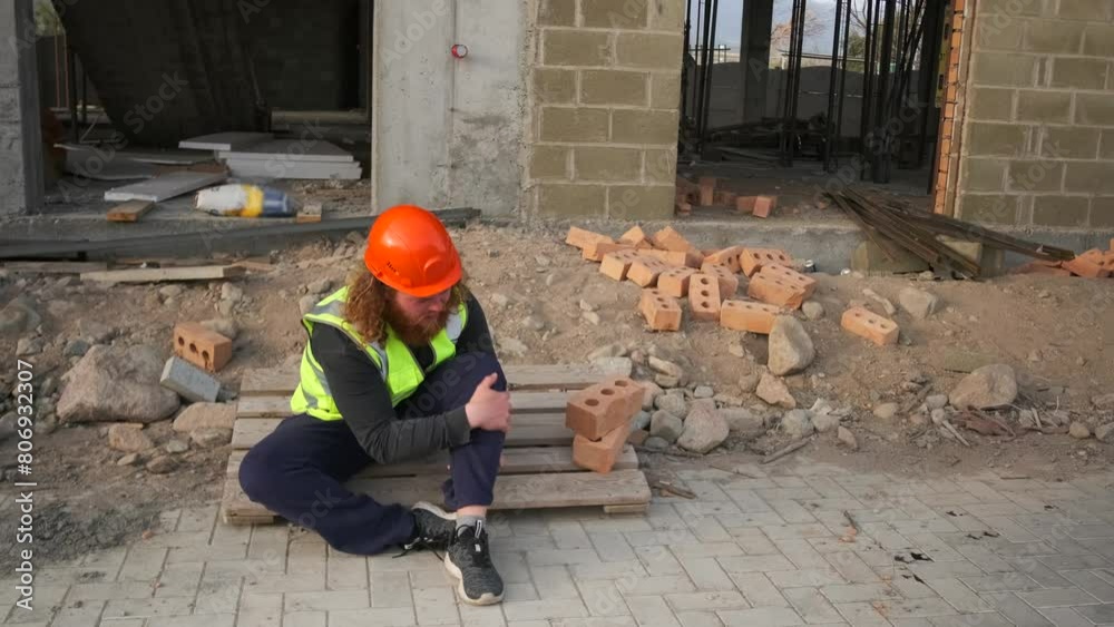 Vídeo do Stock: Builder screams and calls for help with pain in his leg ...