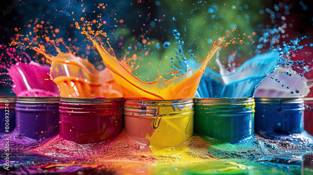 Joyful Splash of Colors: An Array of Open Paint Cans Spills a Spectrum ...