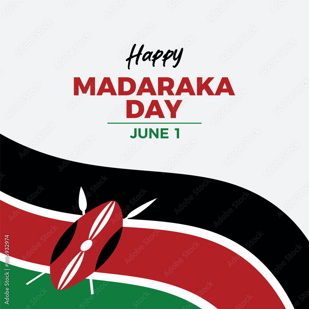 Happy Madaraka Day poster vector illustration. Waving Kenyan flag icon ...