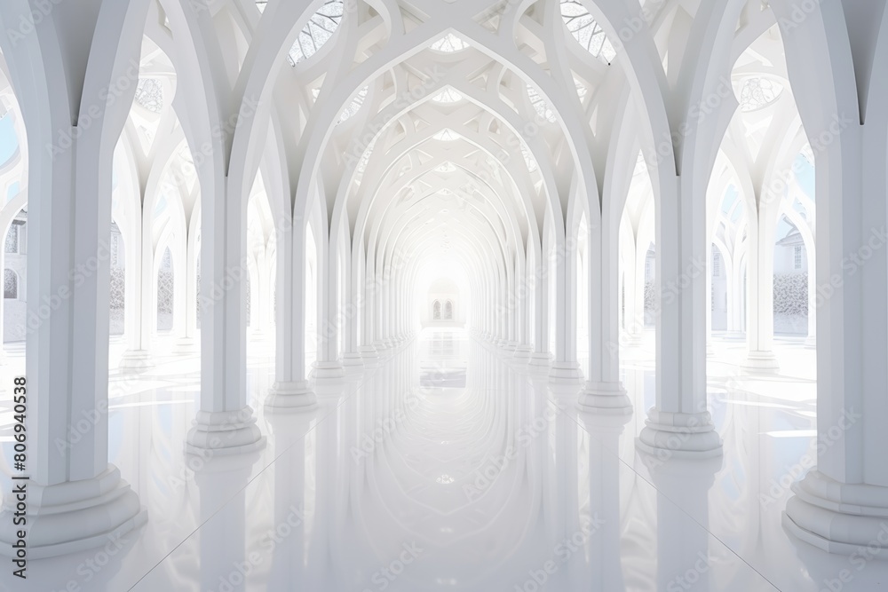 Luxurious and Elegant White Interior Space with Grand Arches, Tall ...