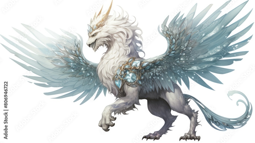 Crystal gryphon watercolor illustration - Generative AI. White, blue ...