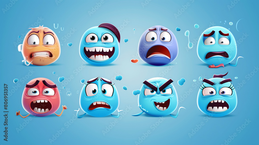 Collection of eight animated emoticons displaying various facial ...