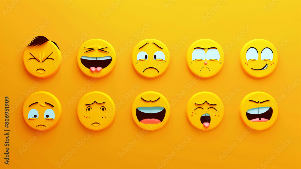 A collection of nine different emoticon faces displaying a range of ...