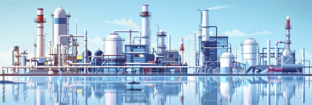 Explore this detailed vector artwork showcasing oil refinery tech ...