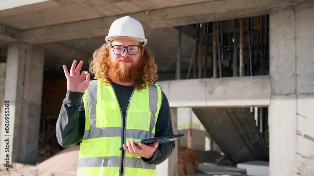 Positive man architect showing hand with OK sign, good job on ...