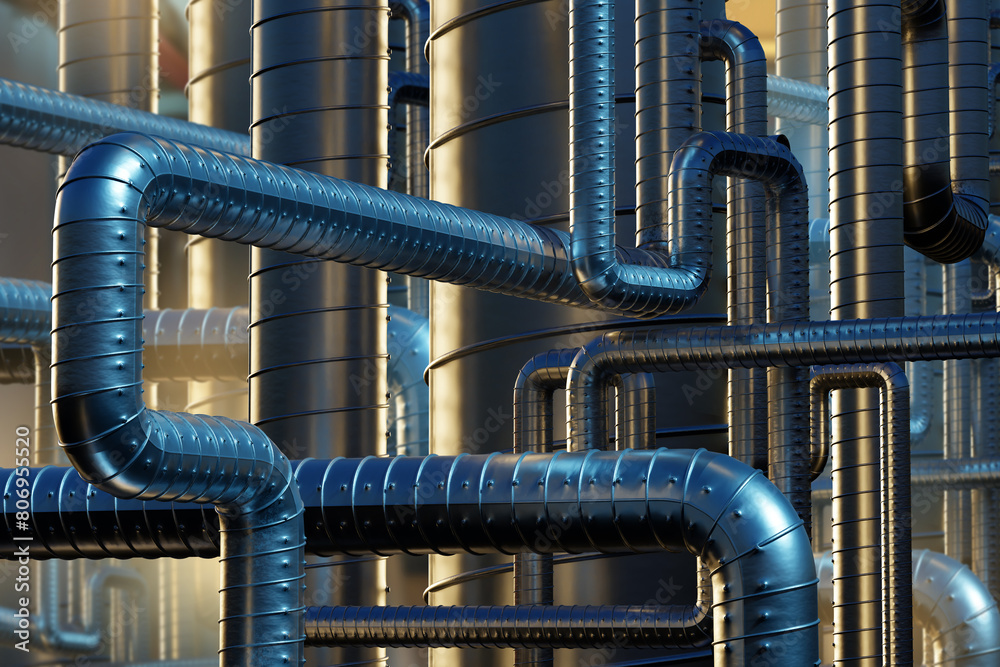 Industrial pipes. Steel pipeline. Factory engineering communications ...