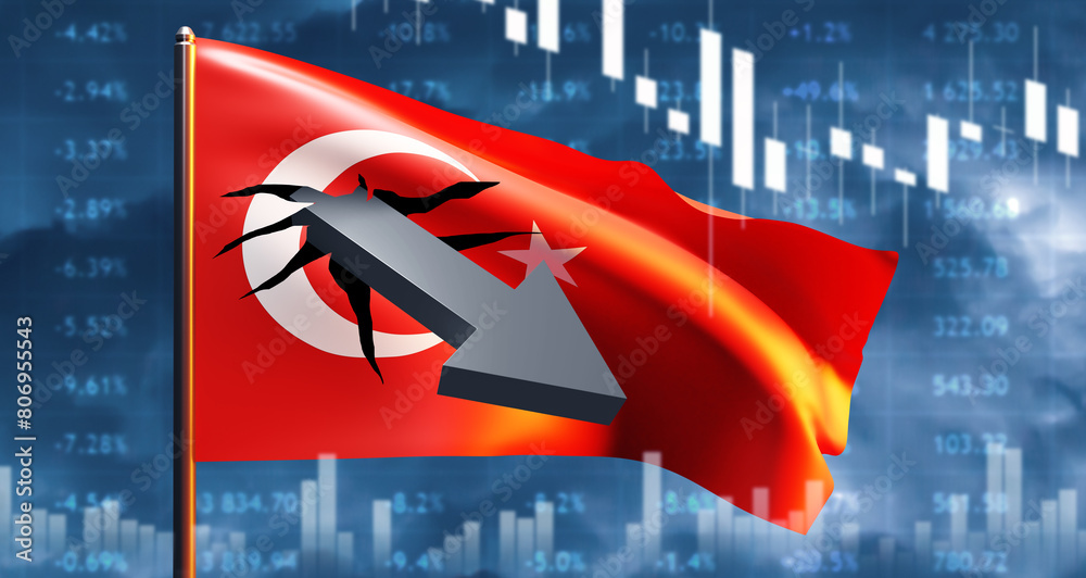 Crisis in turkey. Crisis chart breaks national flag. Turkey flag with ...
