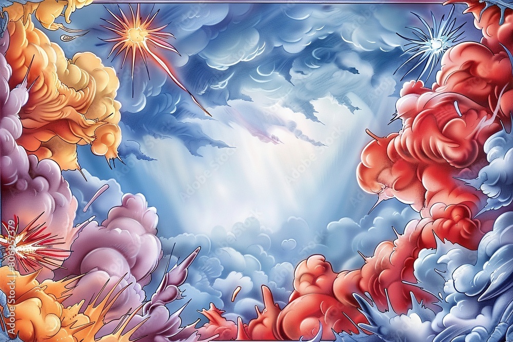 Empty comic book frame with a rectangular smoky border in a simple ...