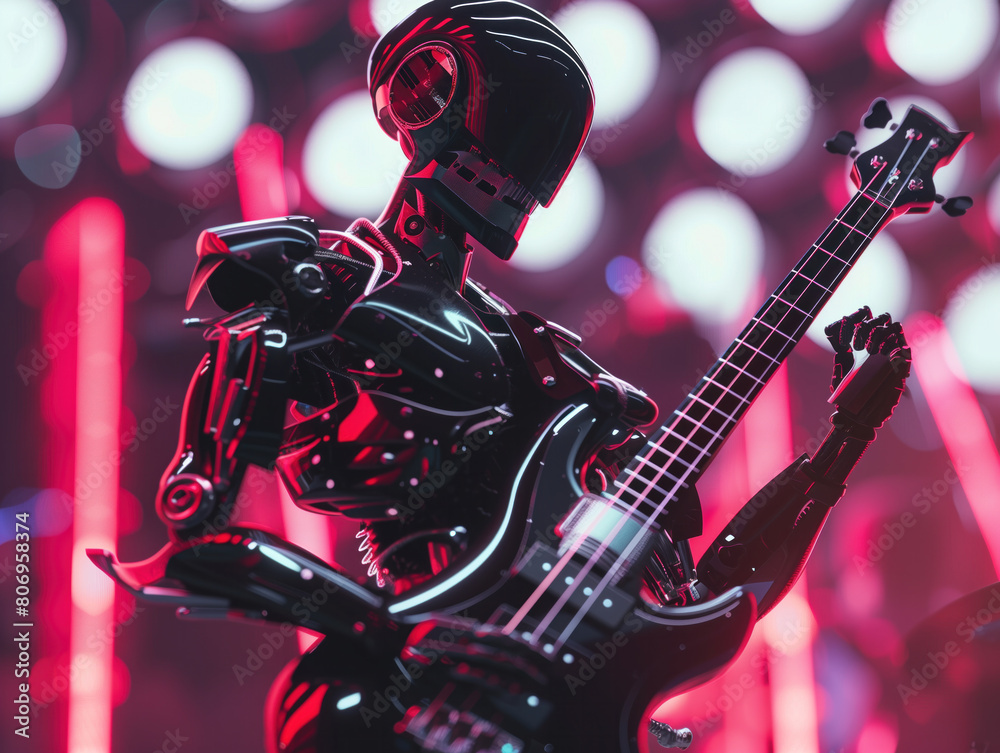 An advanced cyborg guitarist wows with a heavy metal performance on an ...