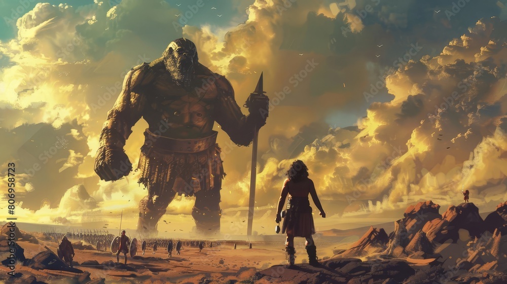 david confronting the giant goliath in ancient battlefield digital ...