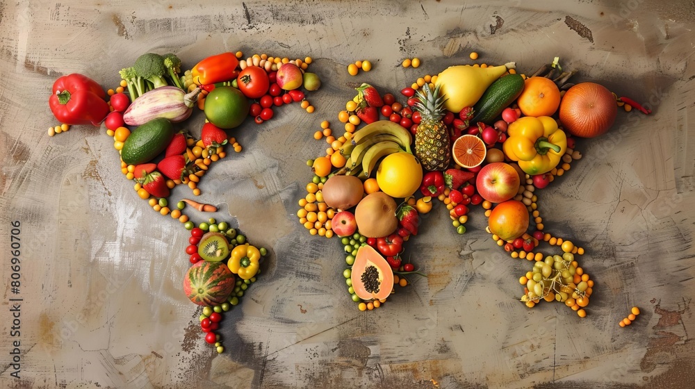 global compassion world map made of fruits and vegetables food waste ...
