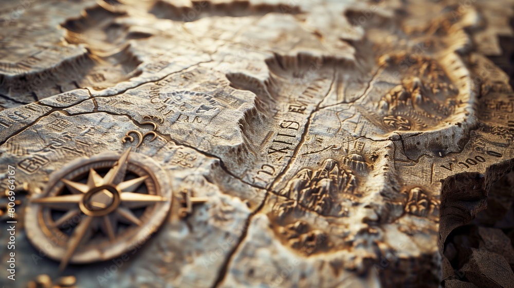 Ancient map carved into granite, showing deeply etched paths leading to ...