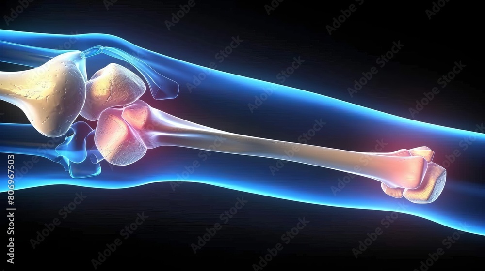 X-ray of a human knee joint in flexion, detailing the interaction of ...