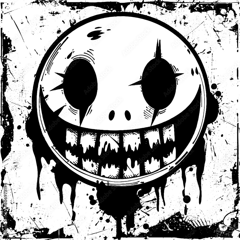 Smiley horror face gothic tattoo icon, y2k aesthetic, vector 90s ...