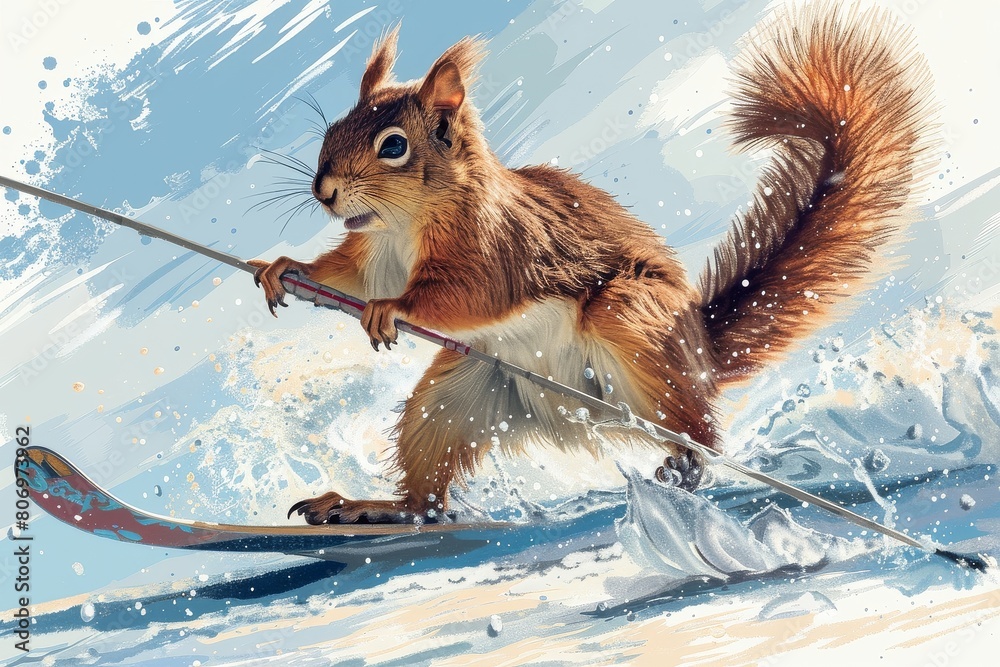 Witness the daring squirrel as it glides across the water on skis ...