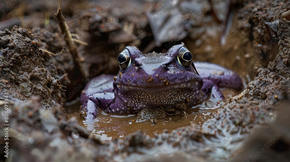 bizarre purple frog nasikabatrachus sahyadrensis burrowing in wet soil ...
