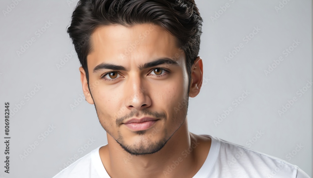handsome charming hispanic male model studio portrait on plain white ...