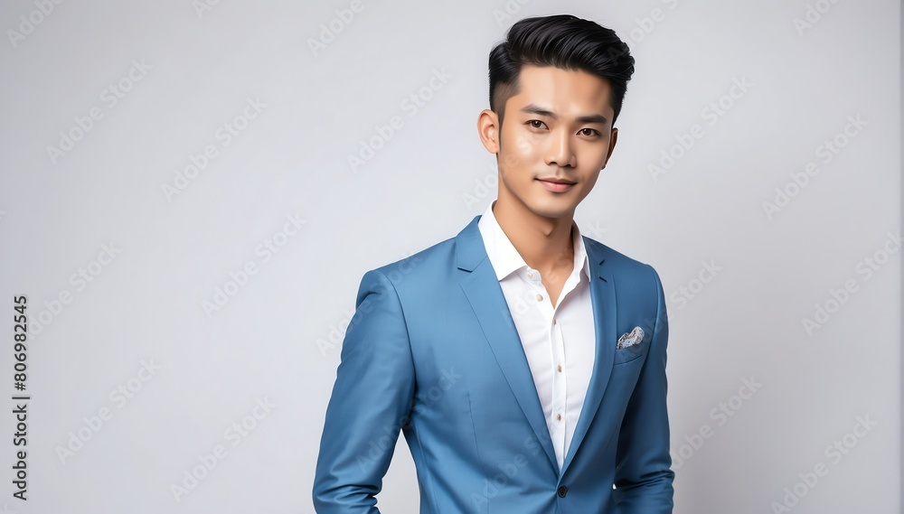 handsome charming indonesian male model studio portrait on plain white ...