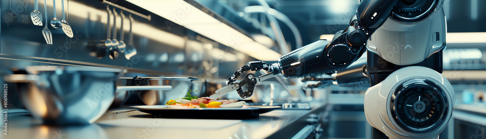Unveil the elegance of a robotic sous-chef preparing a dish with ...