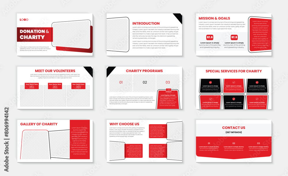 Red Charity PowerPoint presentation design and Fundraising banner event ...