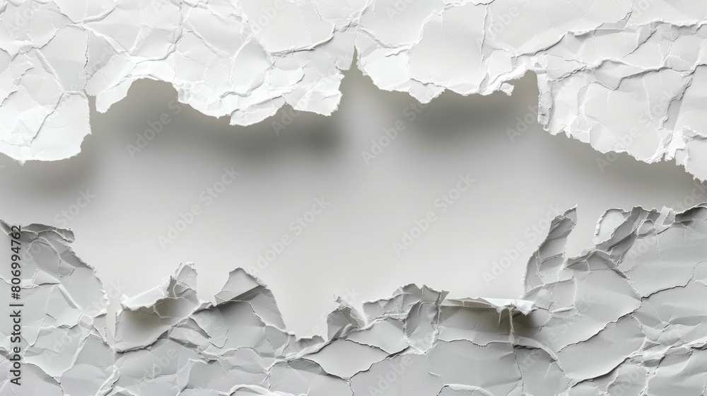 High-resolution image showing a plain white paper with a large tear in ...