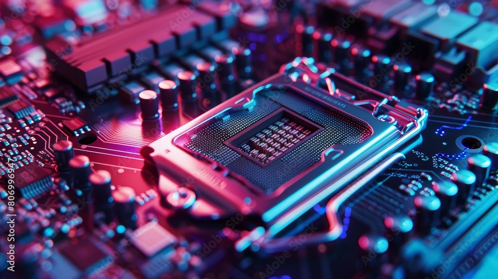 secure connection and cybersecurity concept with computer motherboard ...