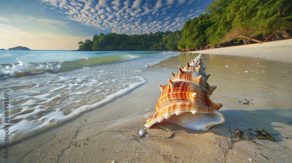 stunning triton shell on derawan island beach borneo indonesia 8k ...