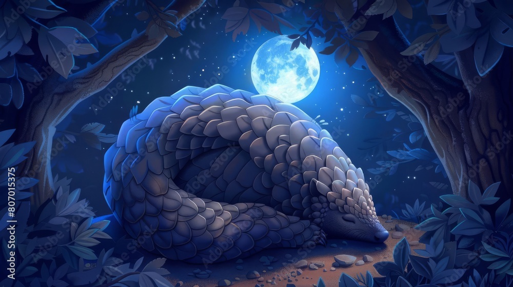 A pangolin curled into a ball for protection while resting under the ...