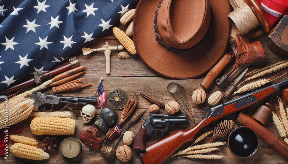 This richly detailed image presents a collection of items that ...