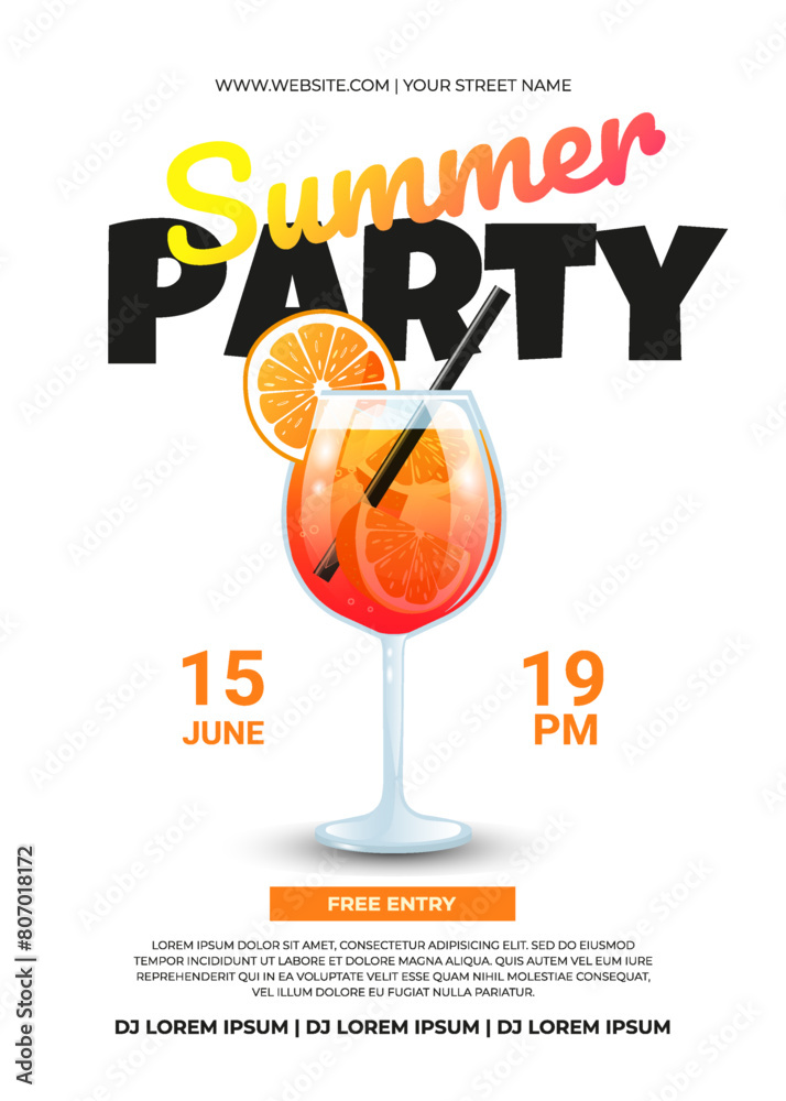Aperol Spritz cocktail. Hello summer party. Event poster, invitation ...