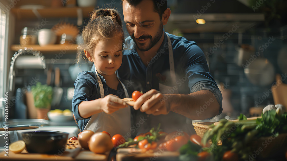 Photo realistic of Father Daughter Cooking Session: A heartwarming ...