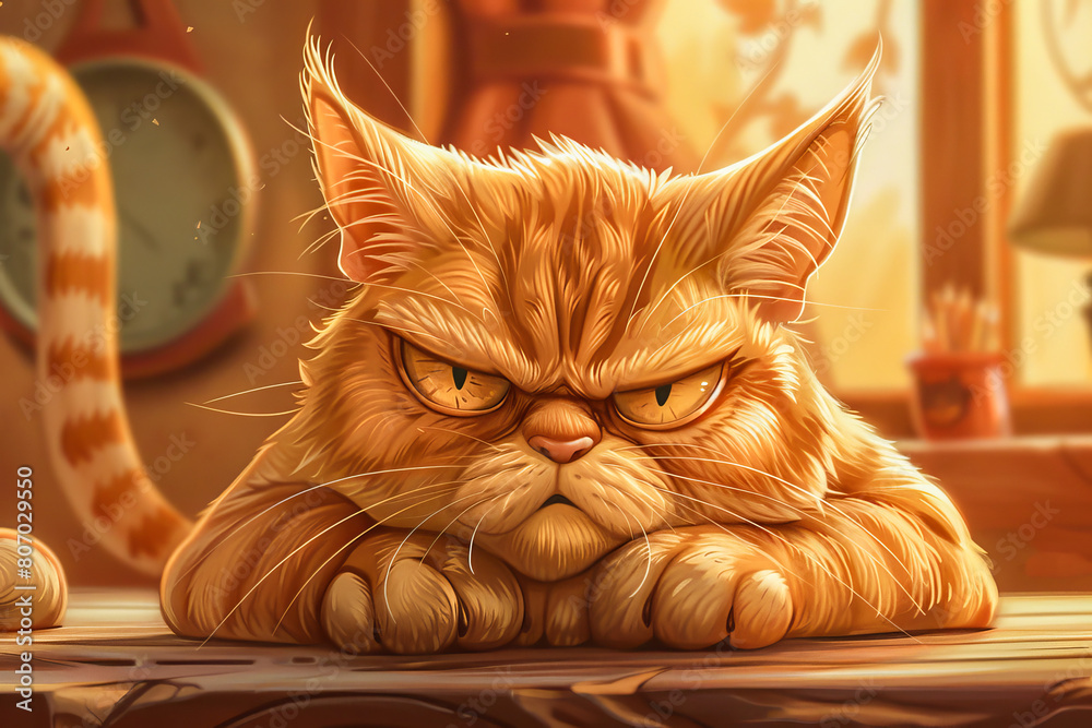 Cartoon Caricature of a Grumpy Cat. Generated Image. A digital ...