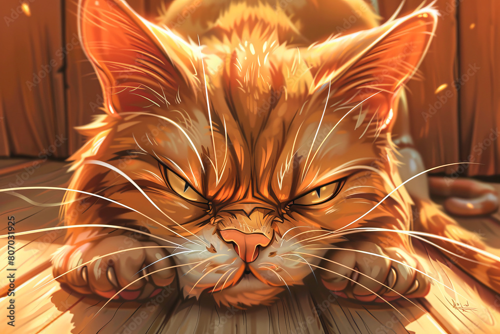 Cartoon Caricature of a Grumpy Cat. Generated Image. A digital ...