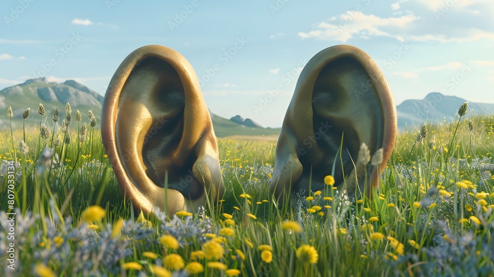 The person's ear was a dull golden color in the middle of a field of ...