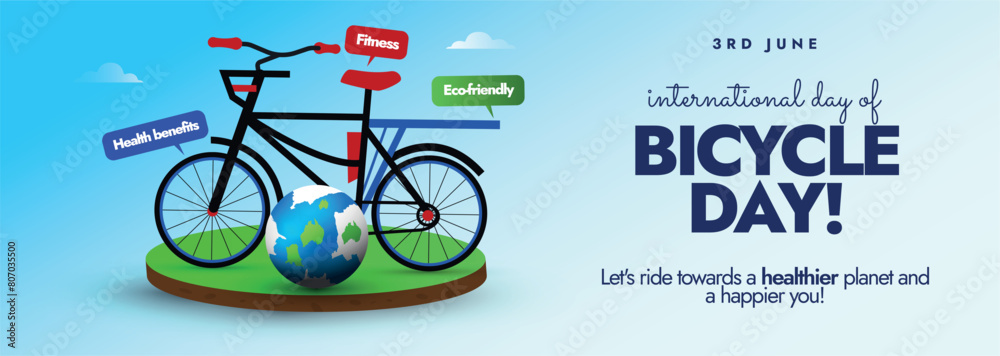 World Bicycle day. 3rd June World Bicycle day celebration cover banner ...