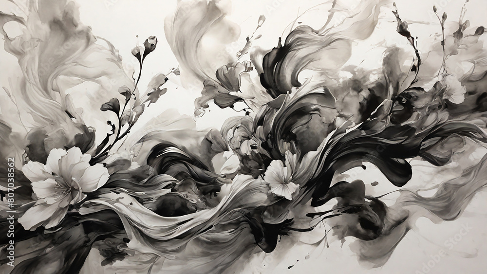 Ink wash painting: A dynamic, calligraphy-inspired composition ...