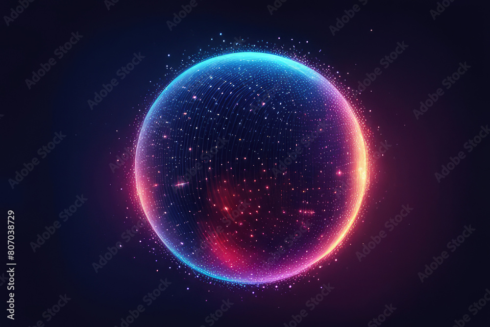 Bright glowing rotating particle 3d sphere in the Universe. Abstract ...