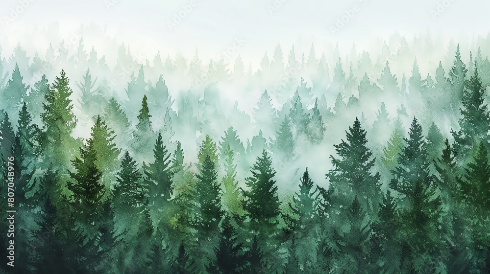 Illustrate the depth and texture of a pine forest with layers of ...