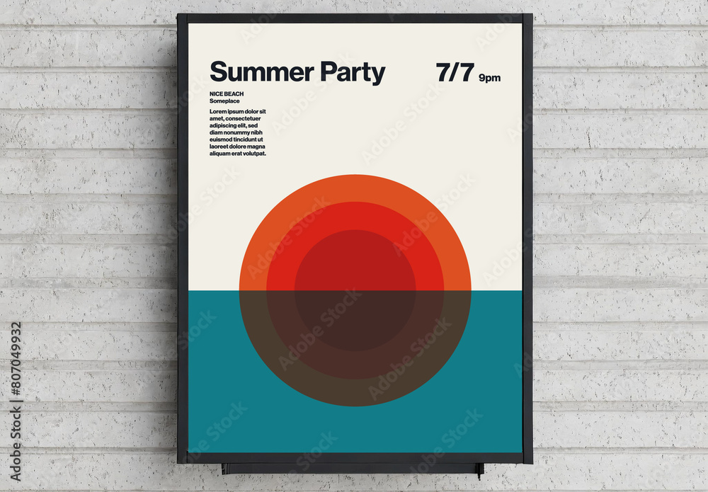 Summer Party Poster with Sun Setting in Ocean Stock Template | Adobe Stock