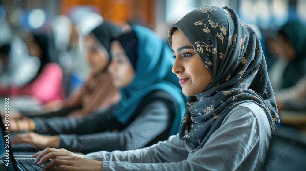 Muslim Undergraduates And Asian Women Study Online Using Computers ...