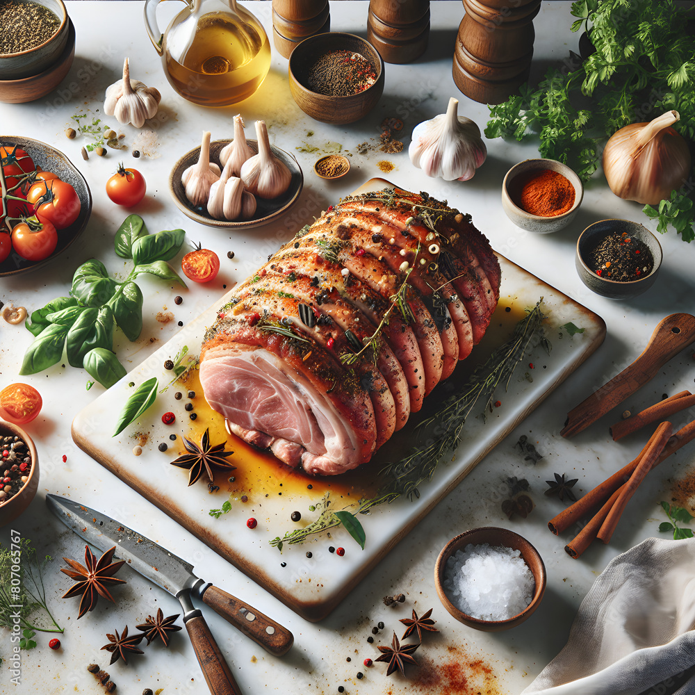 Authentic Lechón al Horno with Herbs on Marble Counter Stock Photo ...