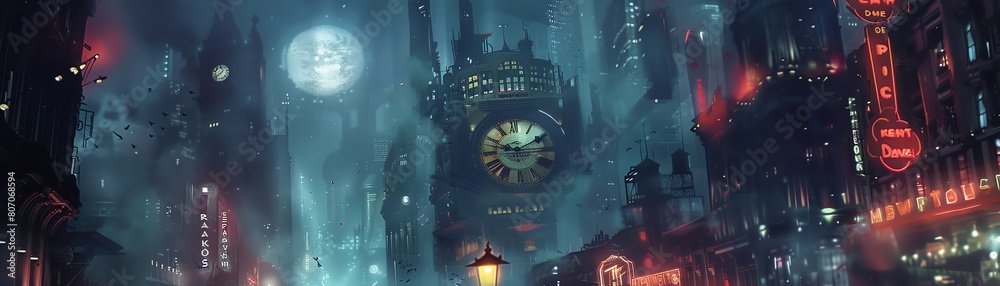Illustrate a surrealistic dystopian metropolis with gravity-defying ...
