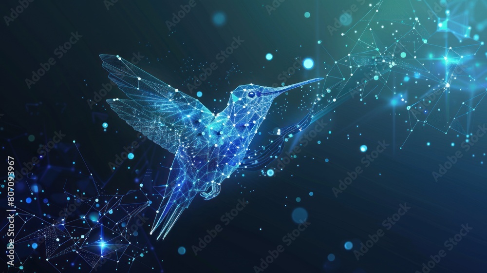 Hummingbird colibri flying bird from futuristic polygonal blue lines ...