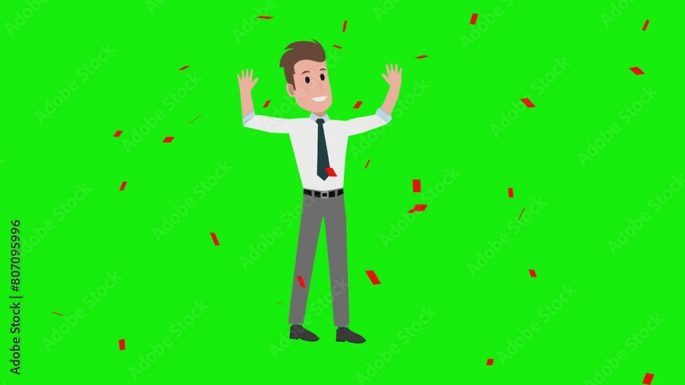 2d animated character of A young man in a tie standing with a smiling ...